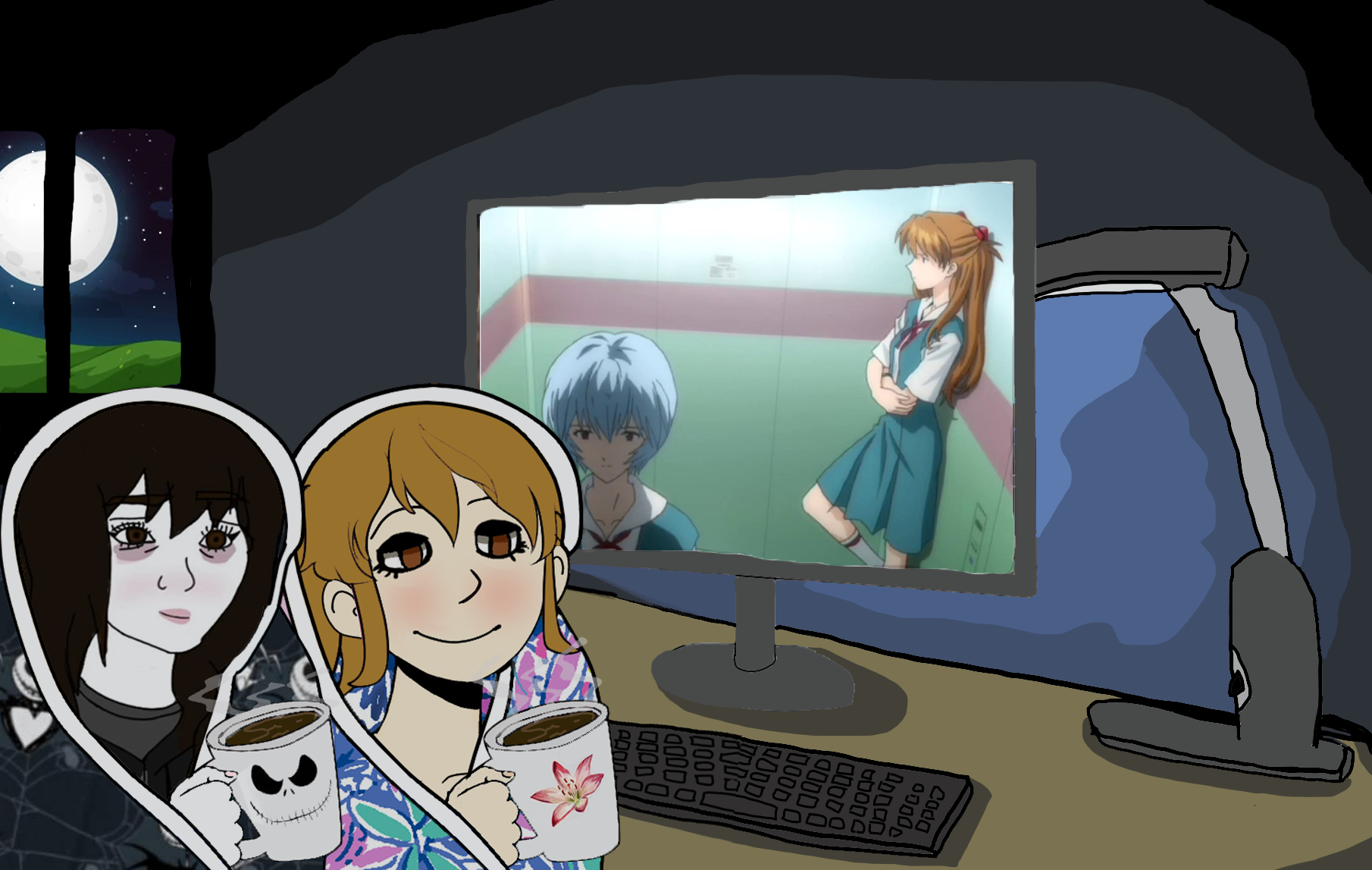 Comfy frens watching Evangelion | Ashbie Moon / Aspie Girl / Aspie Chan ...