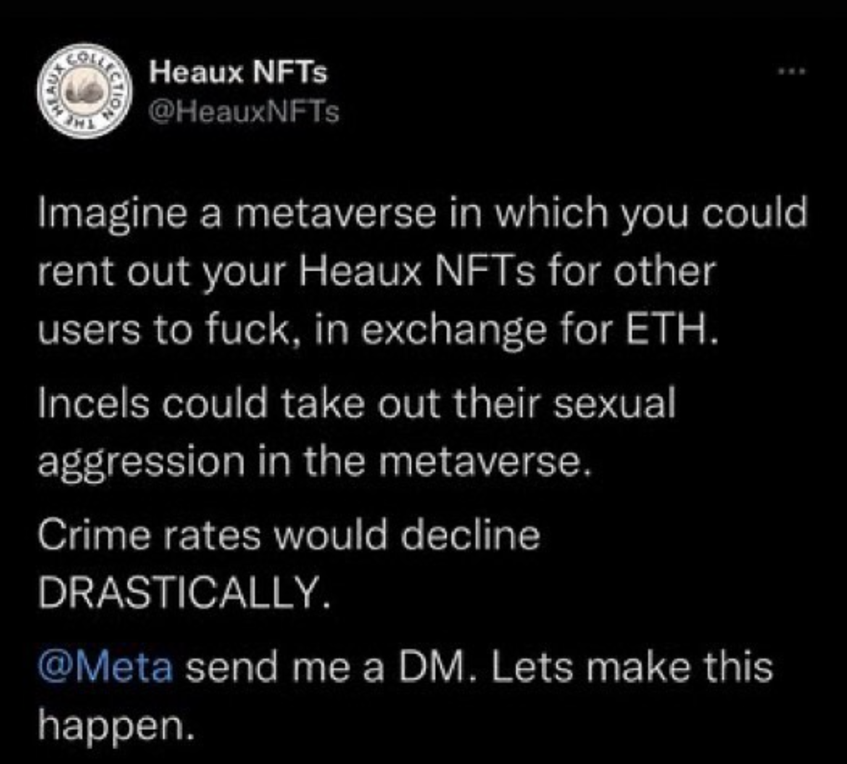 sus heaux nft tweet | Heaux NFTs | Know Your Meme