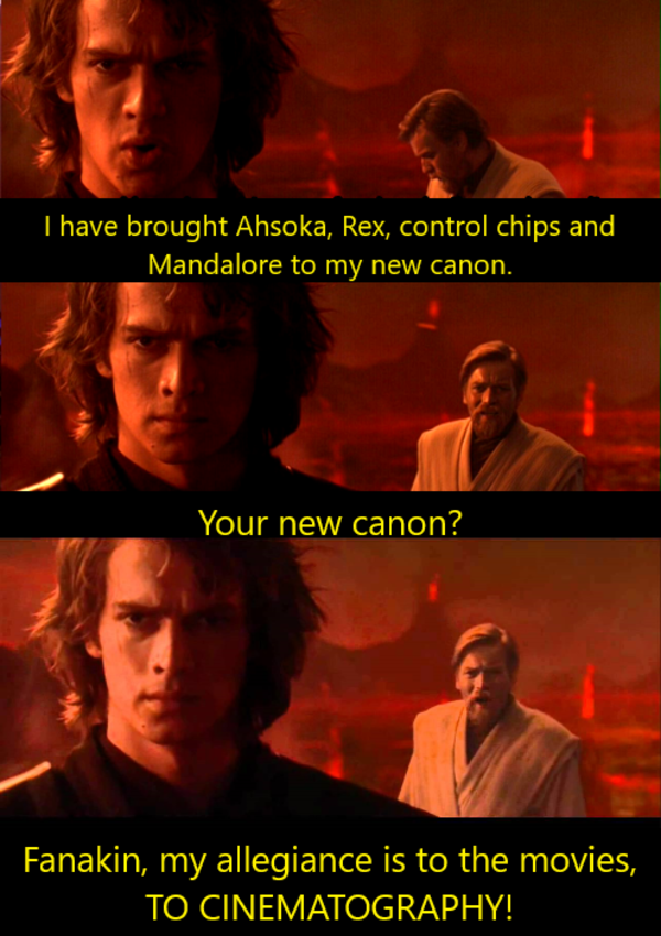 Originally had bad Anakin as the TCW series hater, but the dialogue ...
