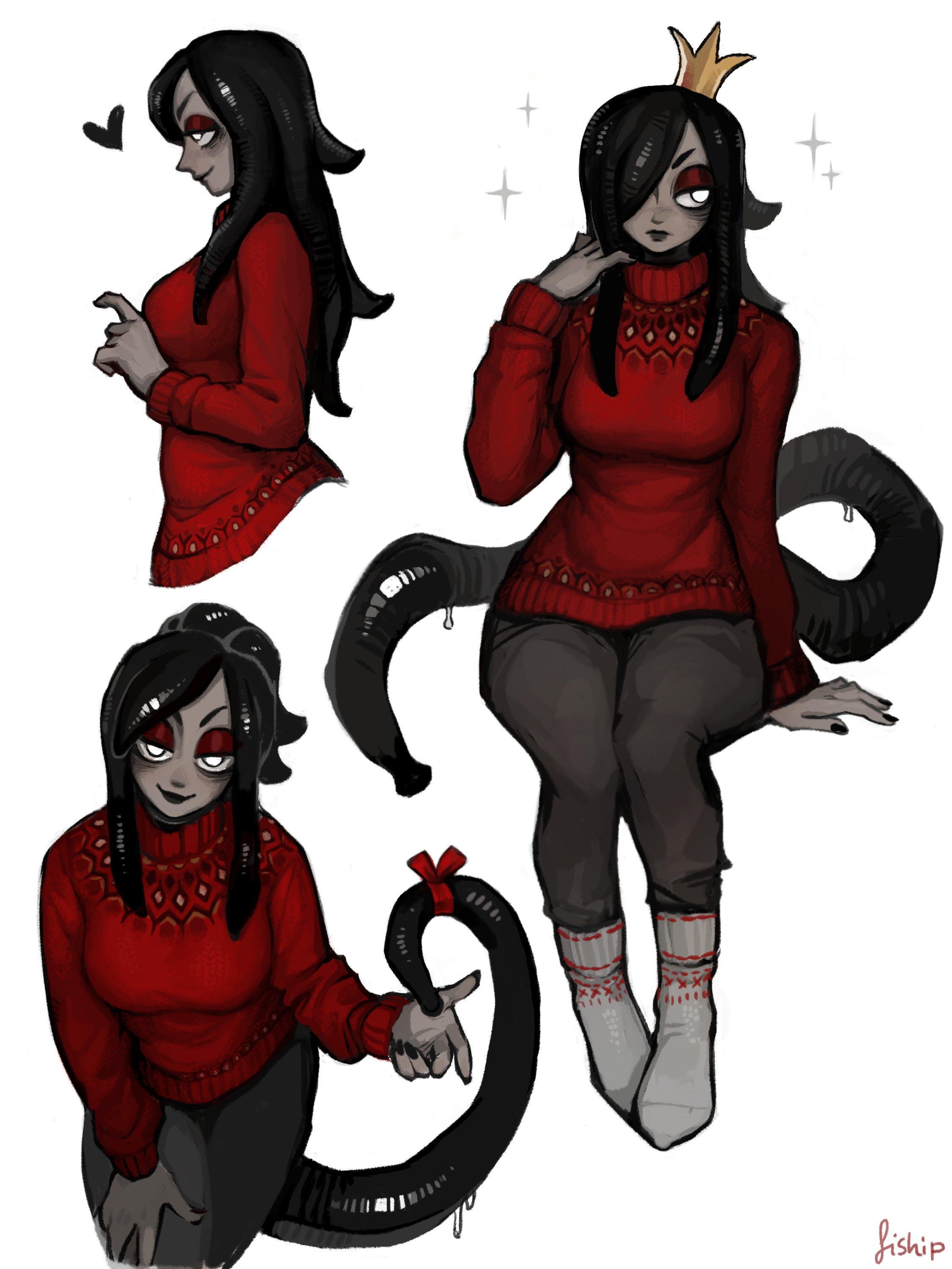 Leech queen in a winter sweater | Monster Girls | Know Your Meme