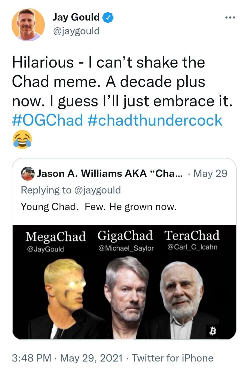 Hilarious - I can’t shake the Chad meme. A decade plus now. I guess I ...