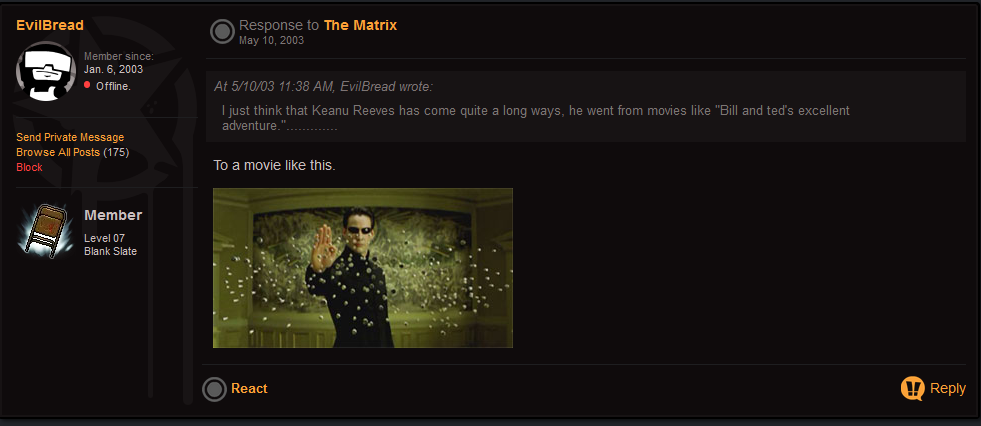 Early (May 2003) Use of Scene on a Forum | Neo Stopping Bullets | Know ...