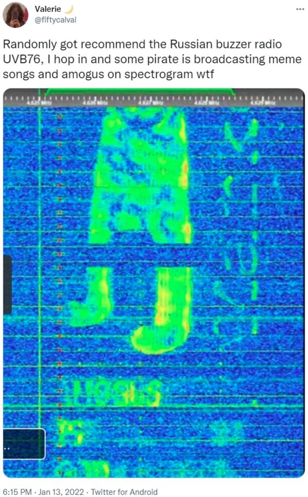 some pirate is broadcasting meme songs and amogus on spectrogram wtf ...