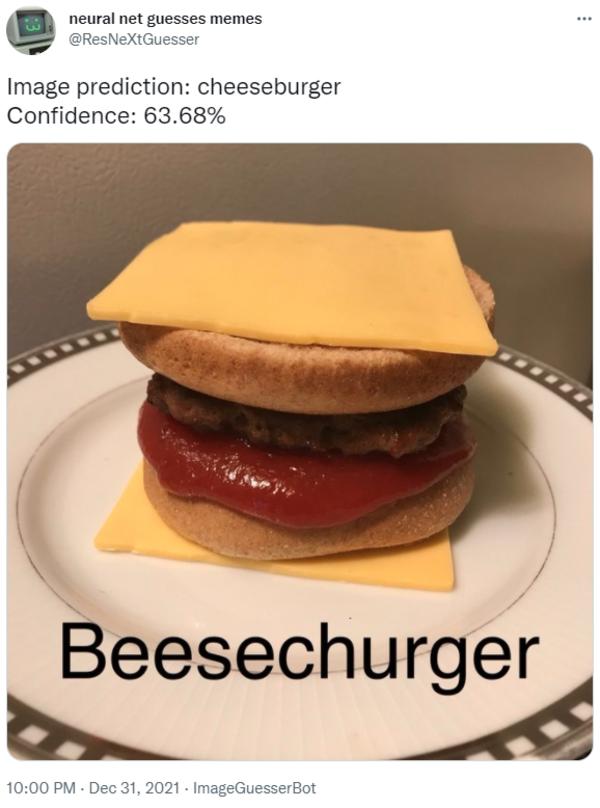 Image prediction: cheeseburger | Neural Net Guesses Images | Know Your Meme