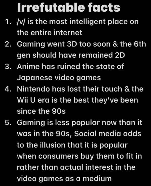 /v/'s Irrefutable Facts | /v/ | Know Your Meme