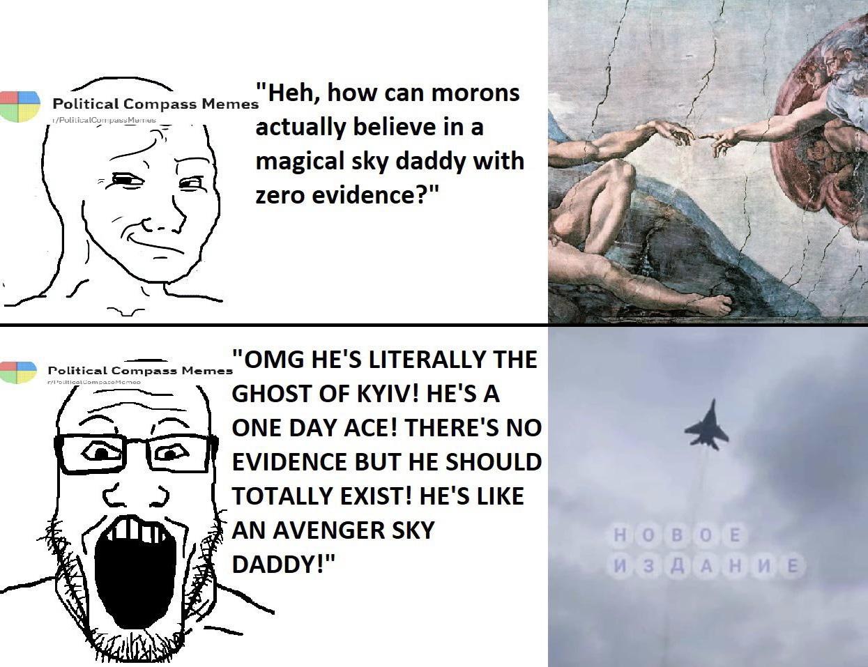 wojak (god) vs soyjak (ghost of kyiv) | Ghost of Kyiv | Know Your Meme