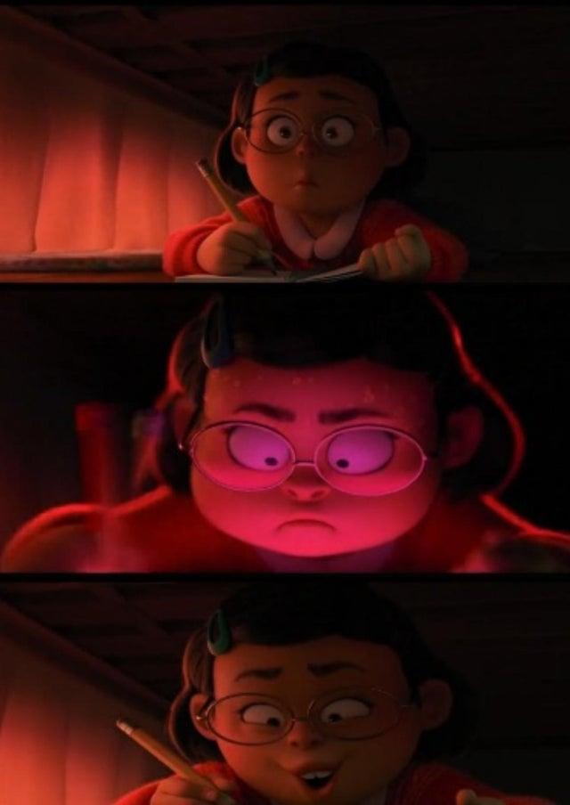 Three Panel Edit | Mei Lee Drawing in Her Notebook | Know Your Meme