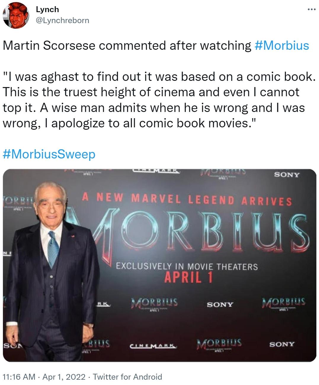 Martin Scorsese commented after watching #Morbius | Morbius Sweep ...