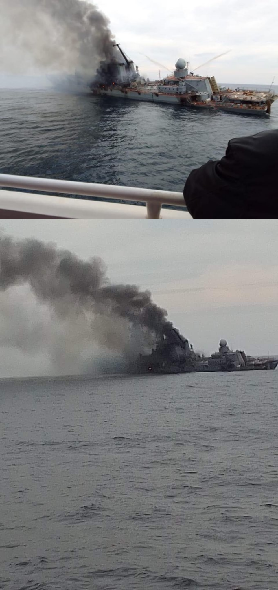 Allegedly, photos of the damaged Moskva in the Black Sea, said to have ...