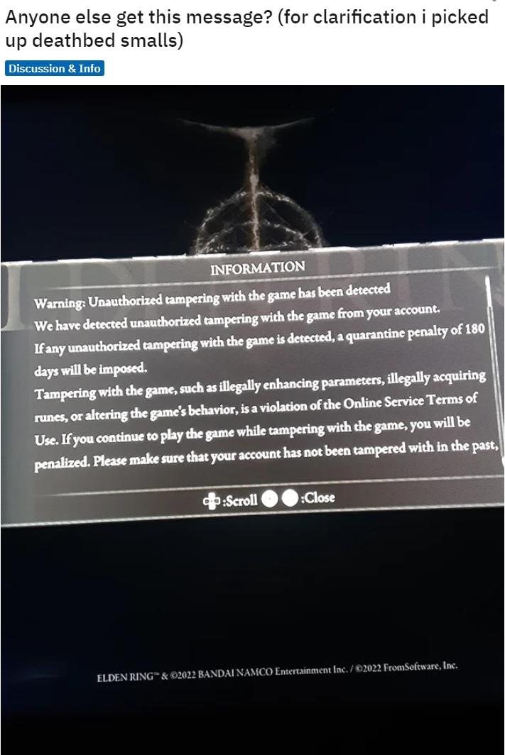 Anyone else get this message? (for clarification i picked up deathbed ...