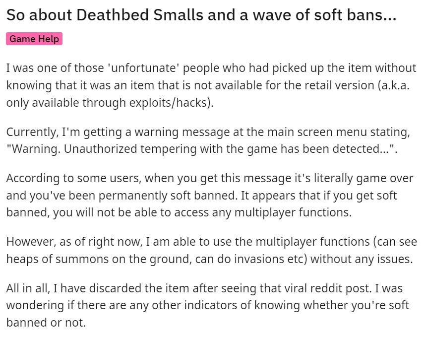 So about Deathbed Smalls and a wave of soft bans... | Deathbed Smalls ...