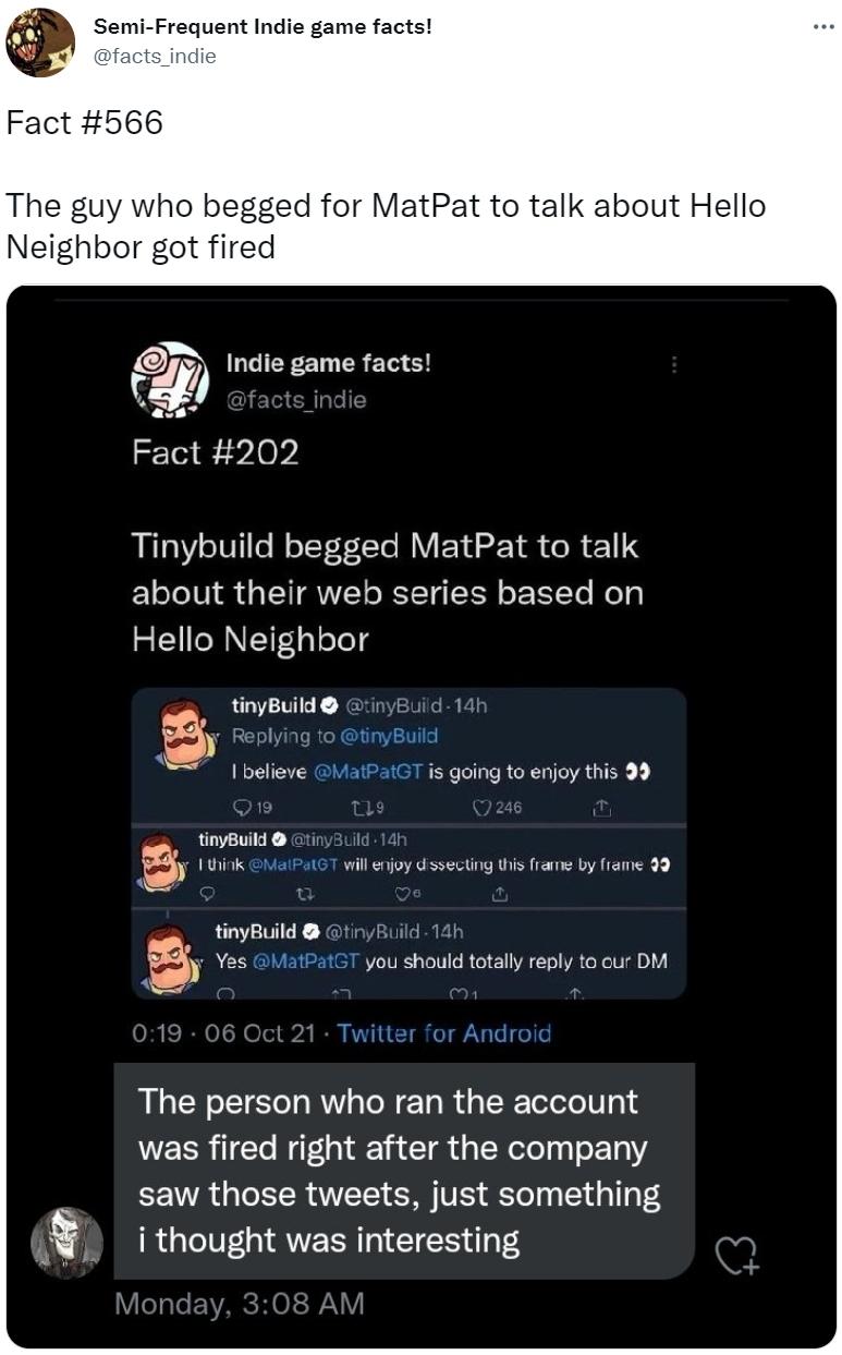 Fact #566 The guy who begged for MatPat to talk about Hello Neighbor ...