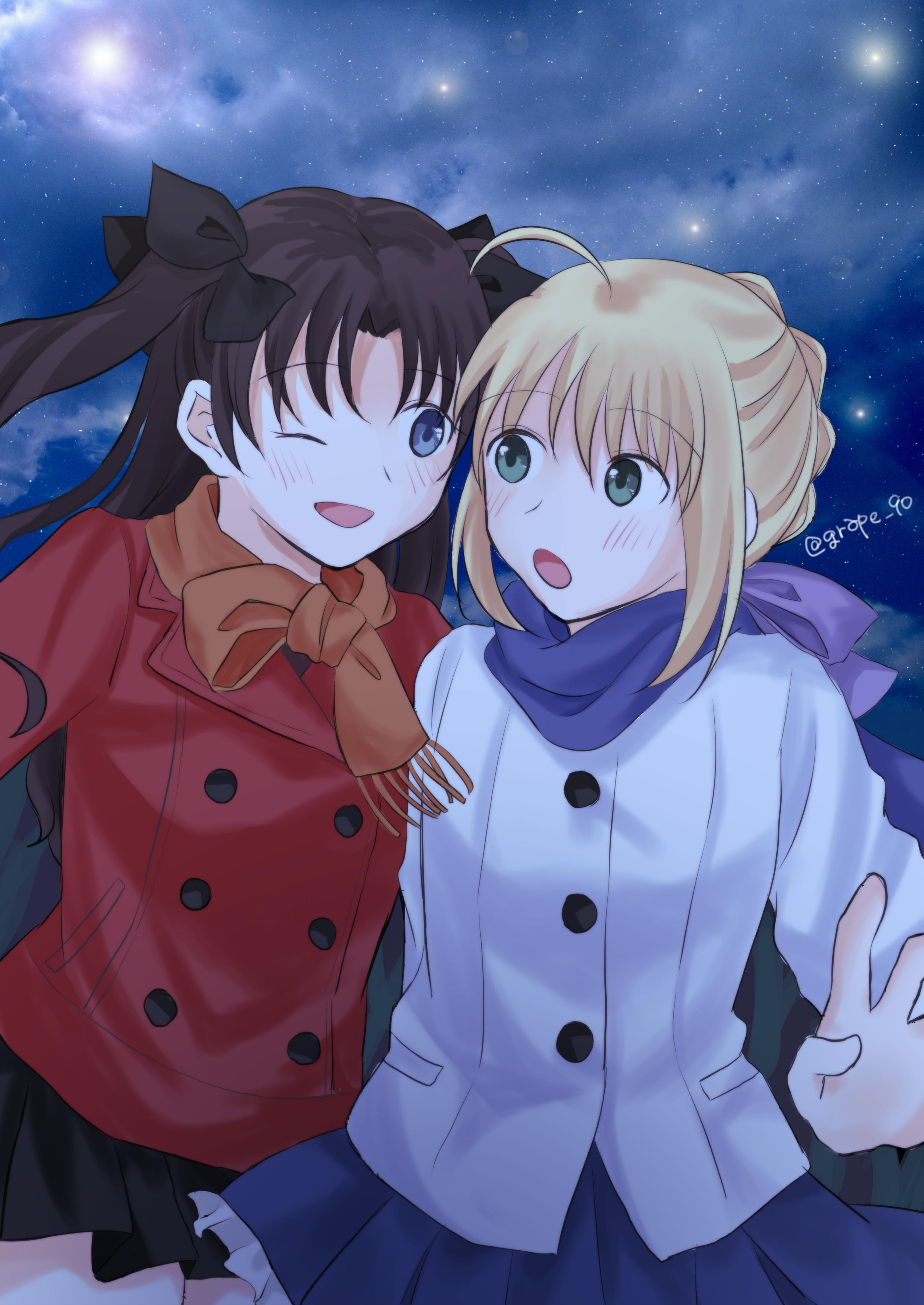 Rin and Saber by すずの | Fate (Type-Moon) | Know Your Meme