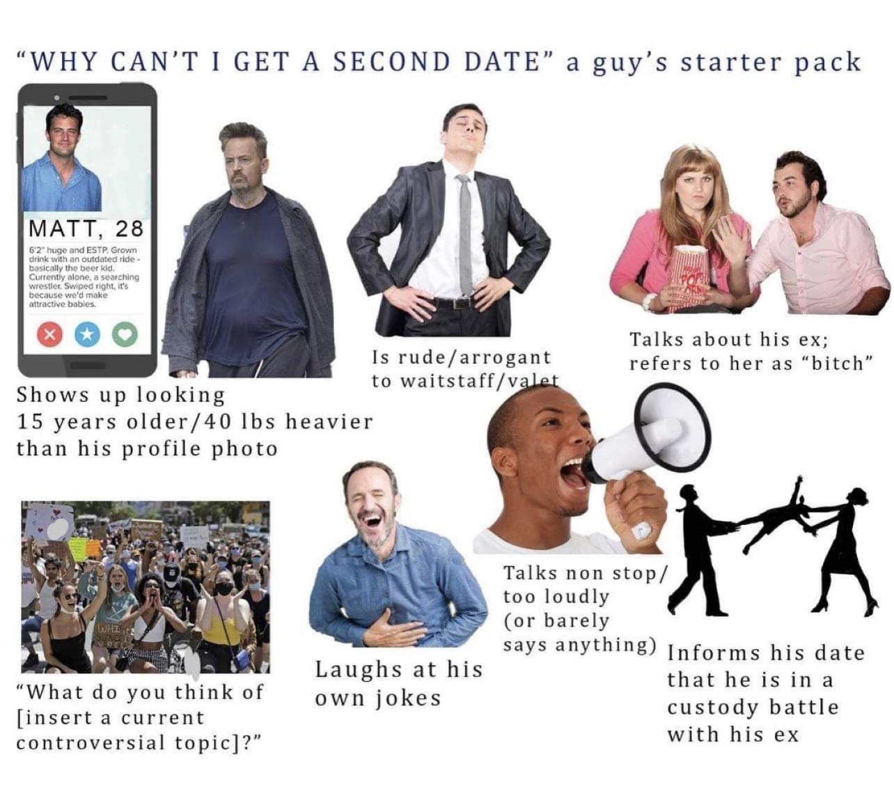 “Why can’t I get a second date?” starter pack for guys looking for a ...