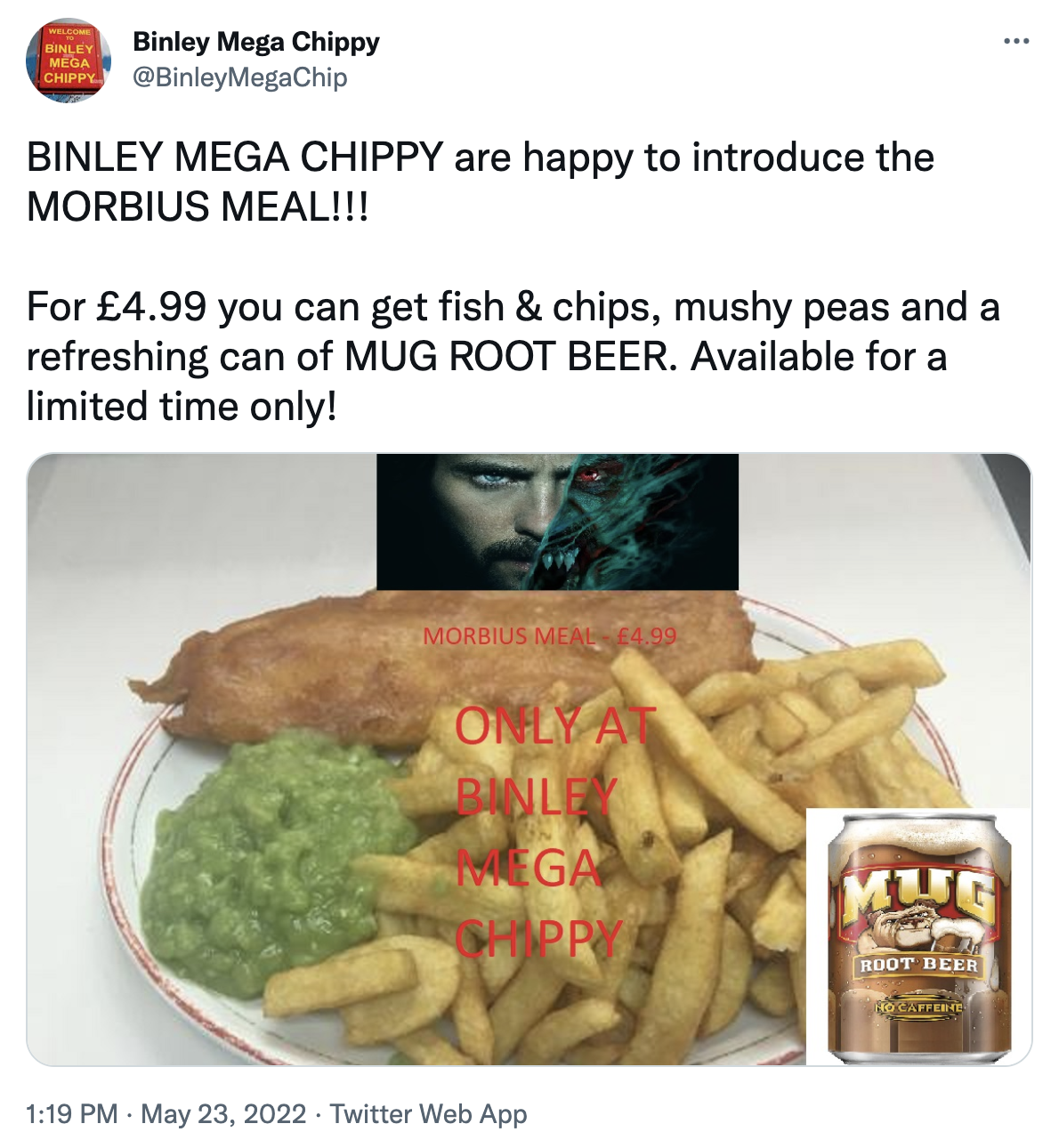 Binley Mega Chippy Morbius Meal | Binley Mega Chippy | Know Your Meme