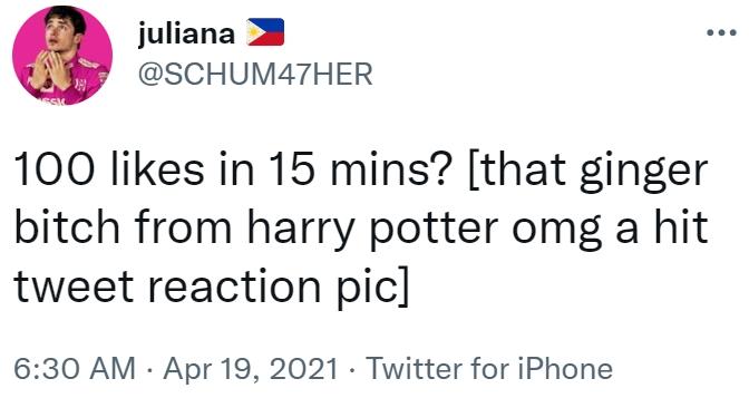 100 likes in 15 mins? [that ginger bitch from harry potter omg a hit ...