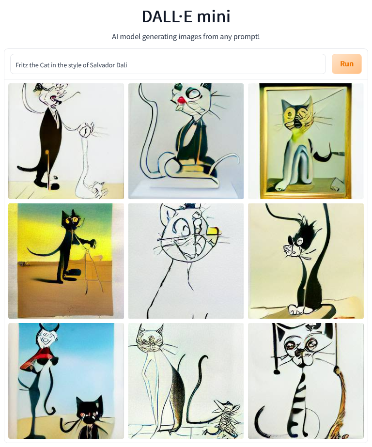 Fritz the Cat in the Style of Salvidor Dali | DALL-E mini / Craiyon ...