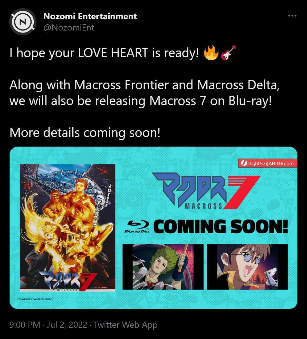 I hope your LOVE HEART is ready! 🔥🎸 Along with Macross Frontier and ...