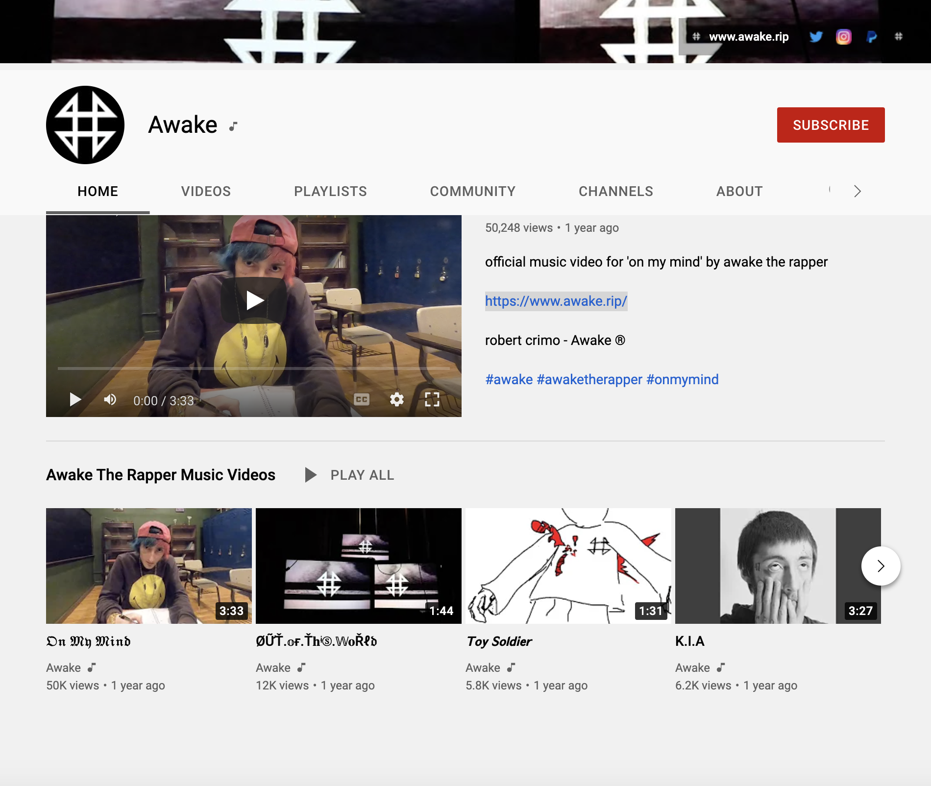 Awake the Rapper YouTube page | Robert "Bobby" E. Crimo III / Awake the ...