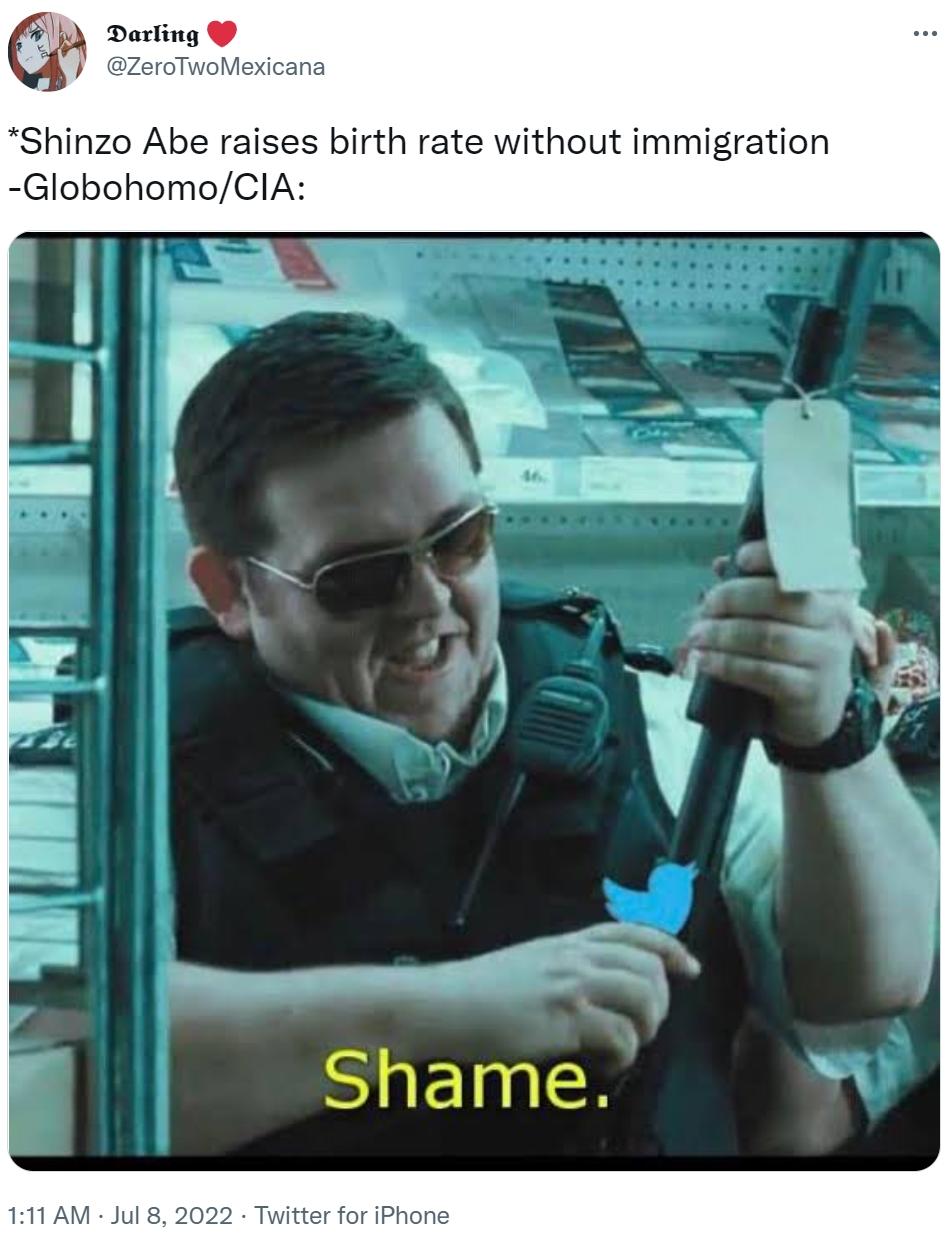 Shame. | Assassination of Shinzo Abe | Know Your Meme