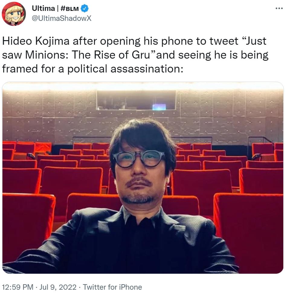 Hideo Kojima after opening his phone to tweet “Just saw Minions: The ...