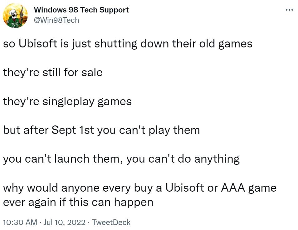 "so Ubisoft is just shutting down their old games" | Ubisoft Game ...