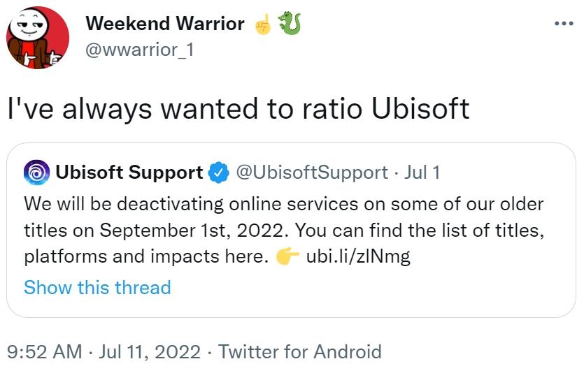 I've always wanted to ratio Ubisoft | Ubisoft Game Decommissioning ...