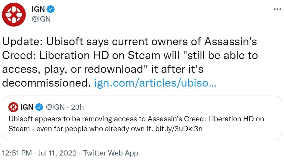 Update: Ubisoft says current owners of Assassin's Creed: Liberation HD ...