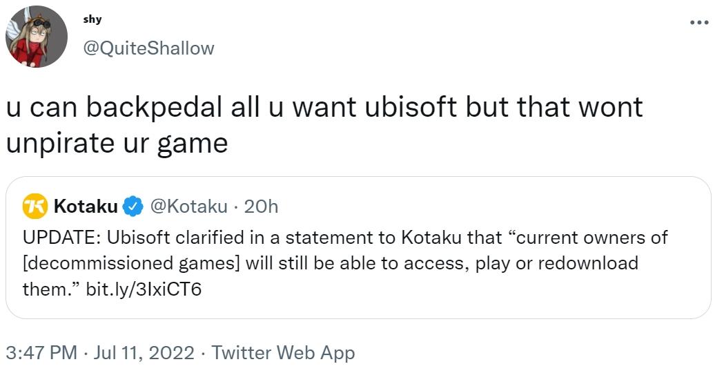 u can backpedal all u want ubisoft but that wont unpirate ur game ...