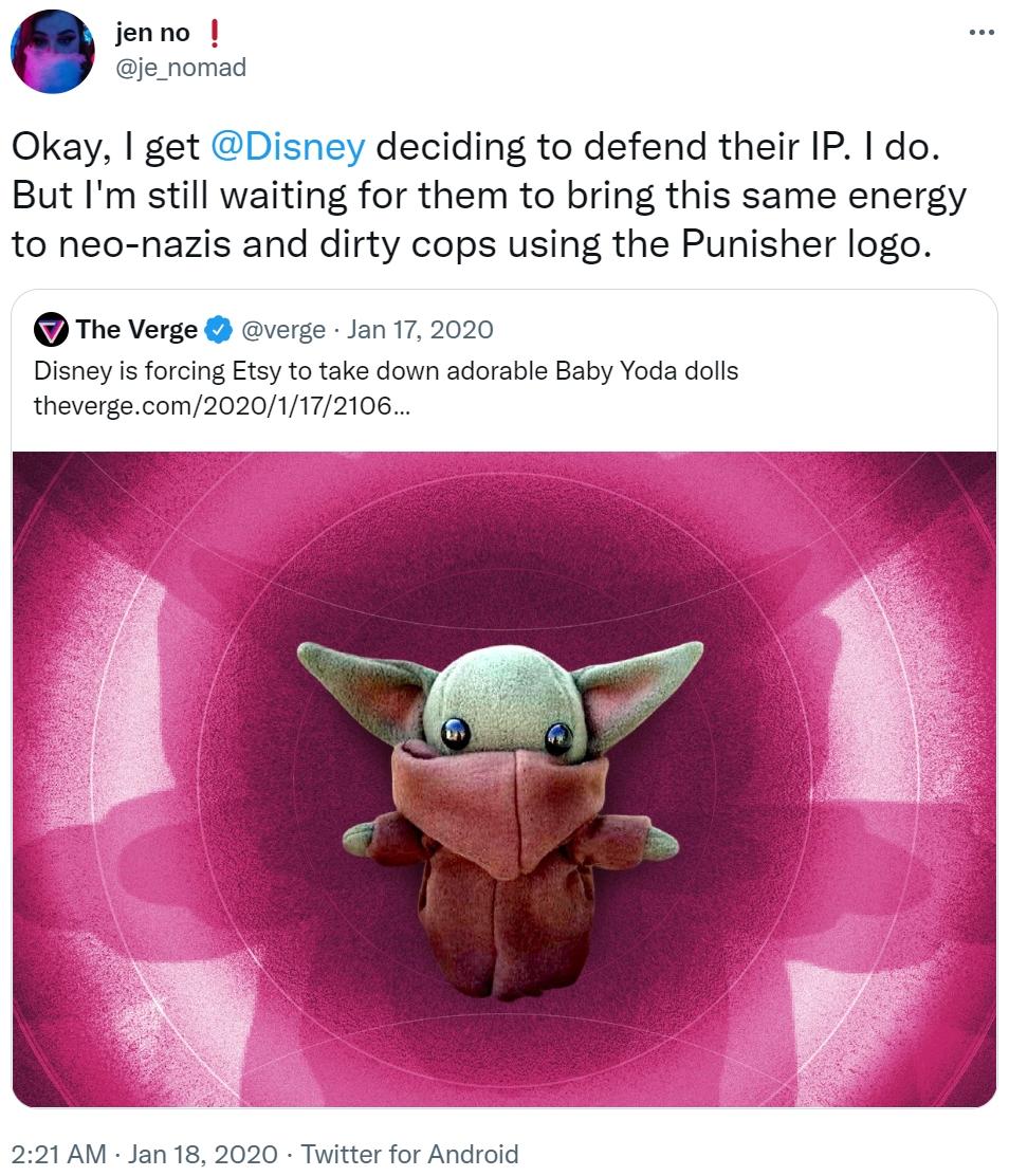 But I'm still waiting for Disney to bring this same energy to neo-nazis ...