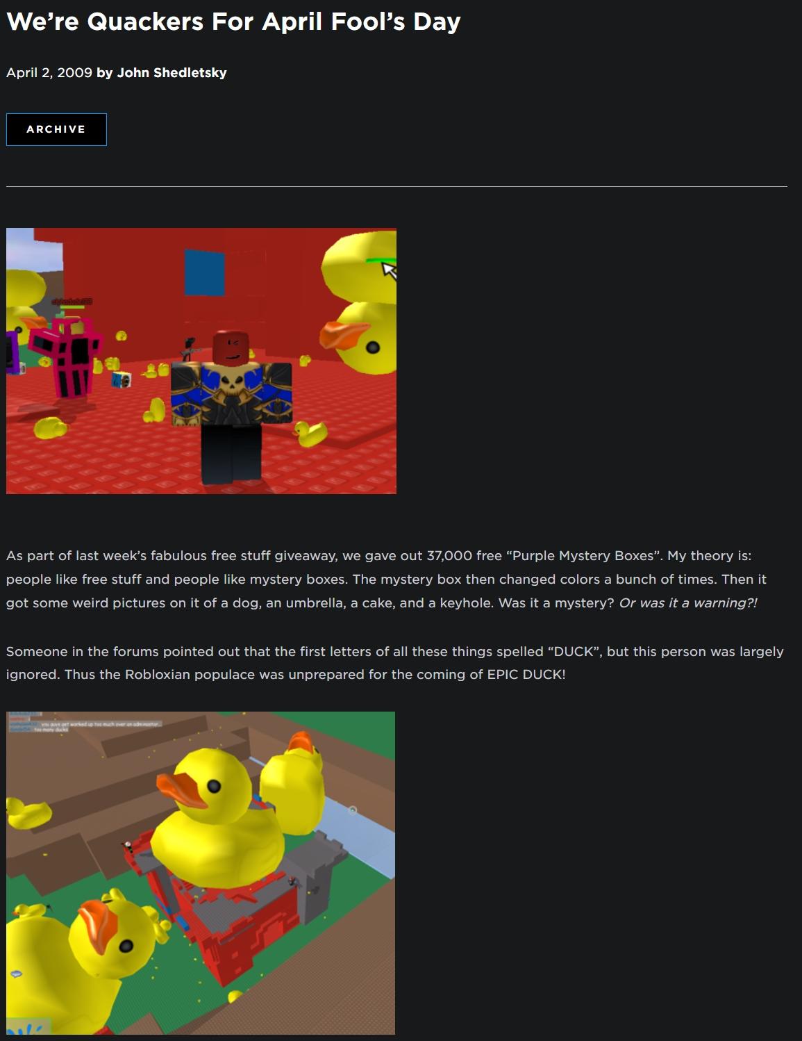 Roblox Blog: "We’re Quackers For April Fool’s Day" | Epic Duck / TEH ...
