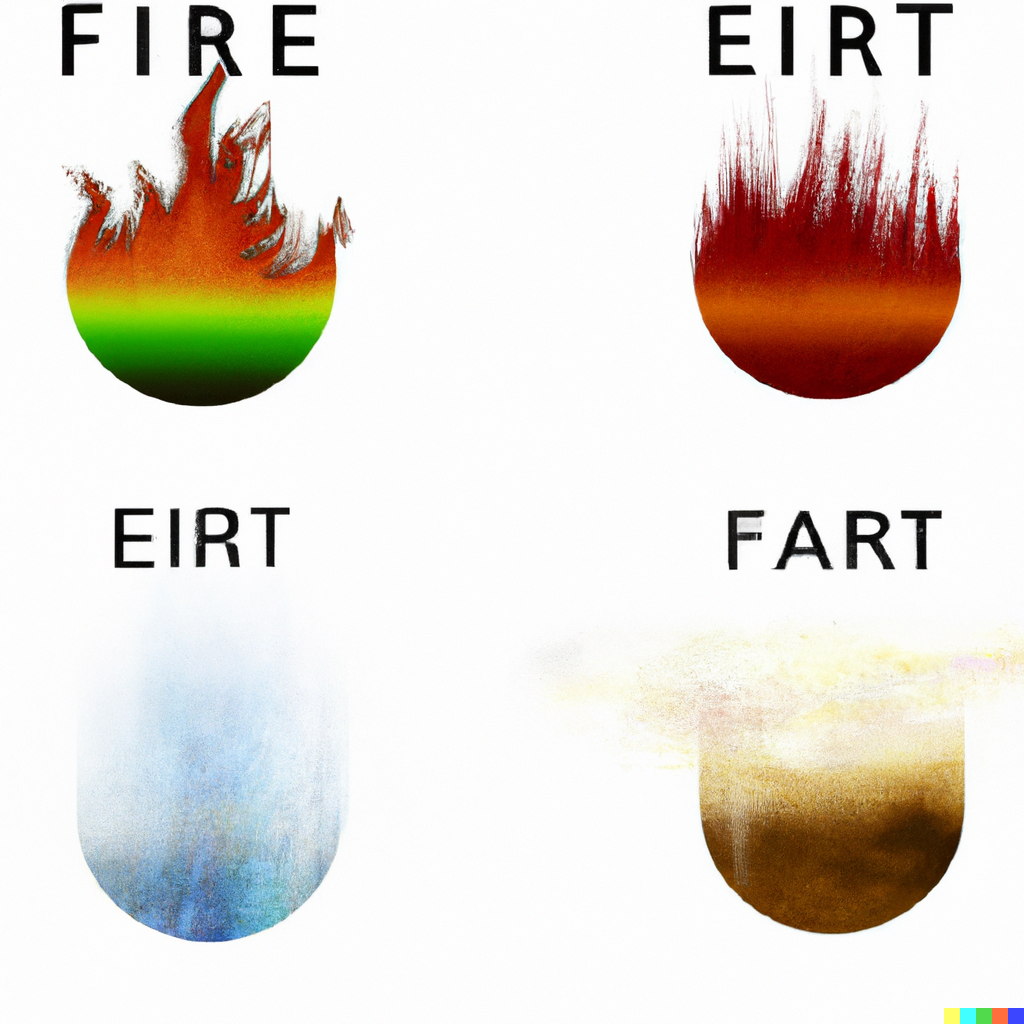 "The elements of fire, water, earth and air. Digital art" | DALL-E ...