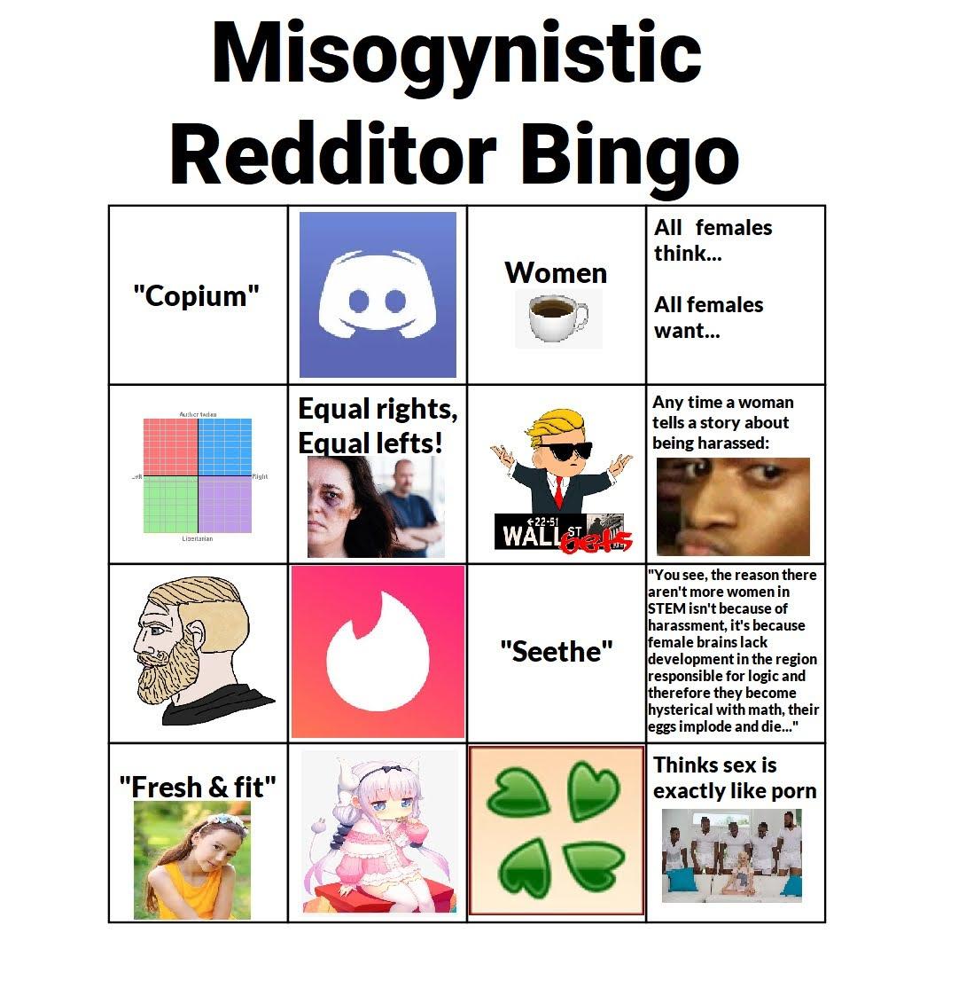 Misogynistic Redditor Starter Pack (in bingo form!) | /r/starterpacks ...