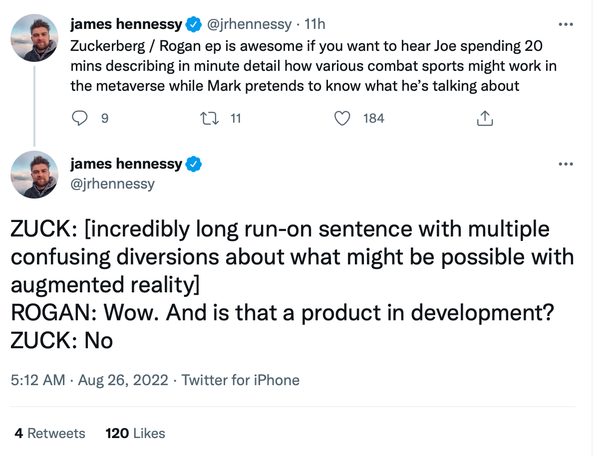 Zuck Rogan dialogue | Mark Zuckerberg's 2022 Joe Rogan Experience ...