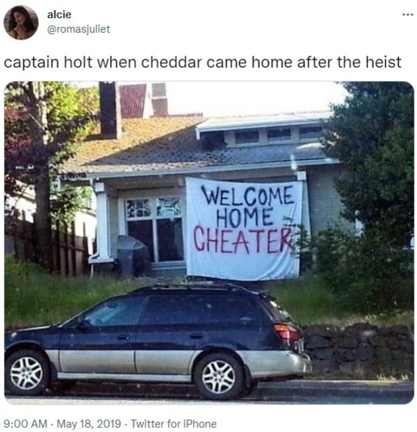 captain holt when cheddar came home after the heist | Welcome Home ...