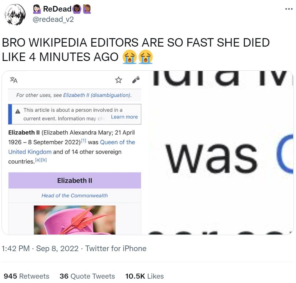 BRO WIKIPEDIA EDITORS ARE SO FAST Wikipedia Editors When Someone Dies BRO WIKIPEDIA EDITORS ARE SO FAST Wikipedia Editors When Someone Dies
