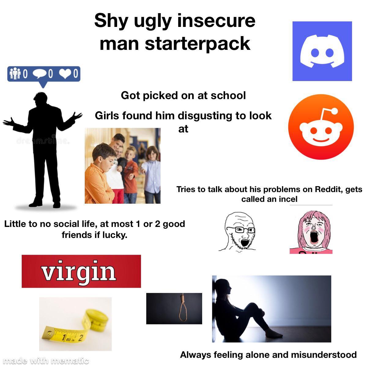 Shy ugly insecure man starterpack | /r/starterpacks | Starter Packs ...