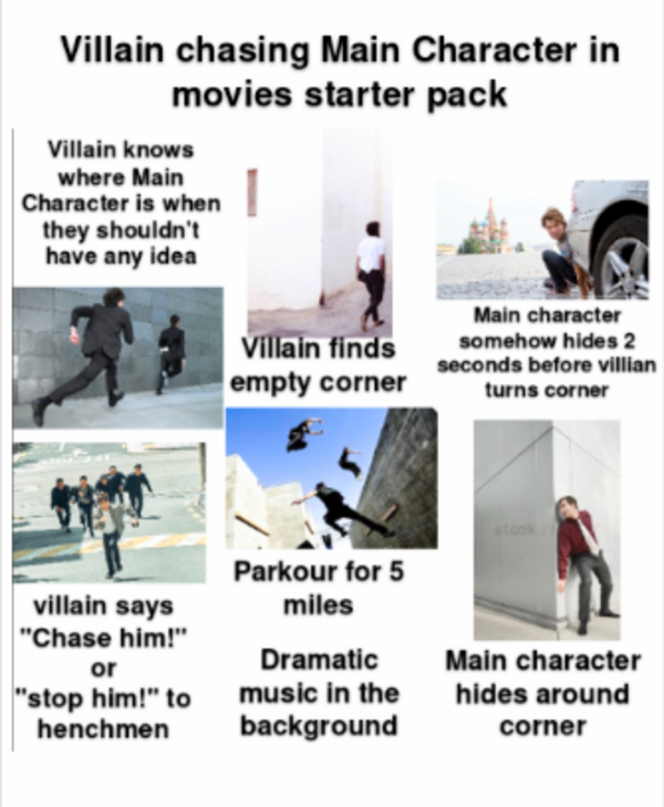 Villain chasing Main Character in movies starter pack | /r/starterpacks ...