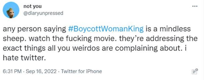boycott | #BoycottWomanKing / Boycott 'Woman King' | Know Your Meme