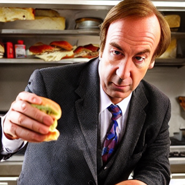 Saul Goodman showcasing his sandwich | Stable Diffusion | Know Your Meme