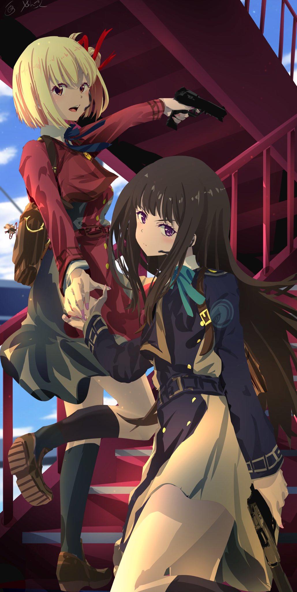 Chisato holding hands with Takina | Lycoris Recoil | Know Your Meme