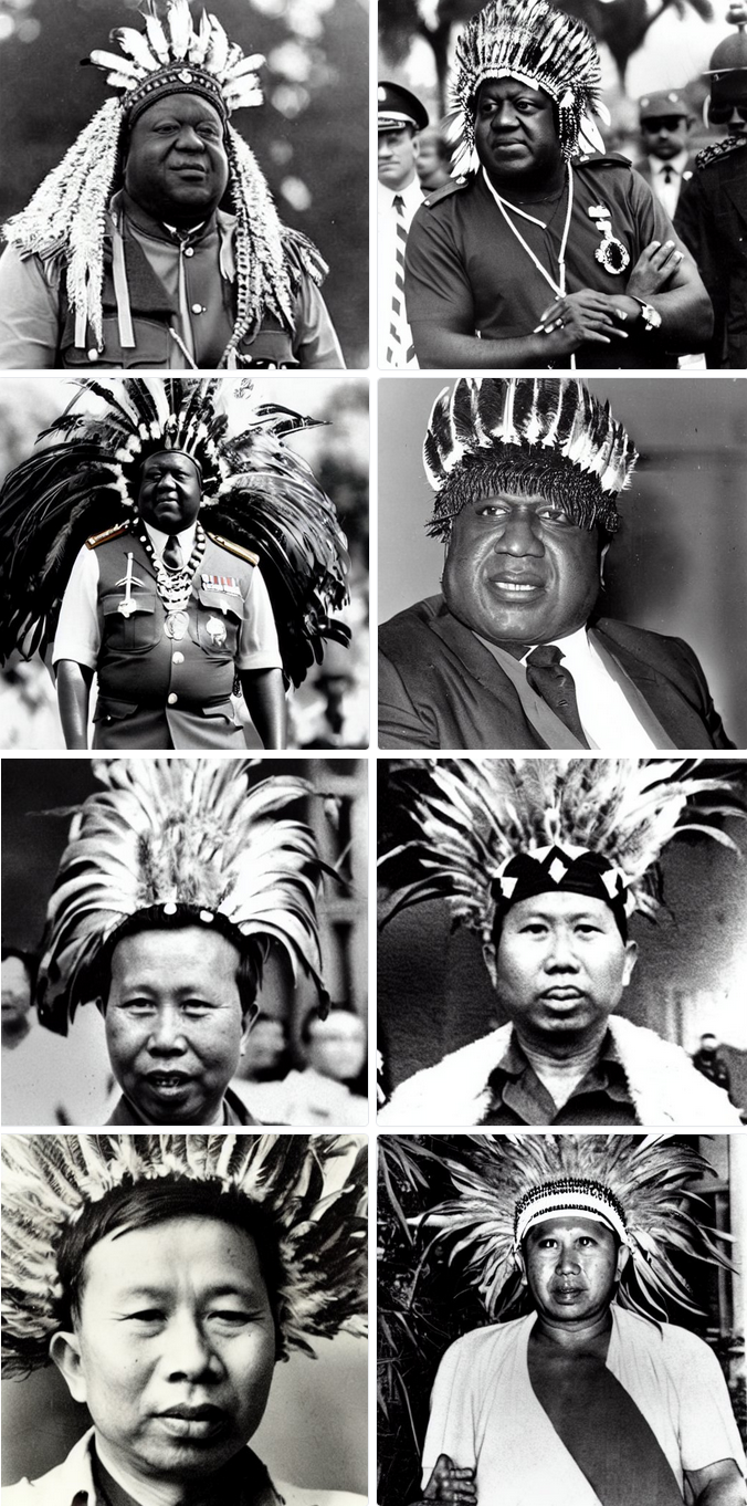Idi Amin and Pol Pot putting on a war bonnet | Stable Diffusion | Know ...