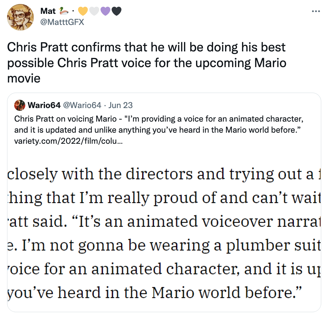 Best Chris Pratt Voice Chris Pratts Mario Voice Know Your Meme
