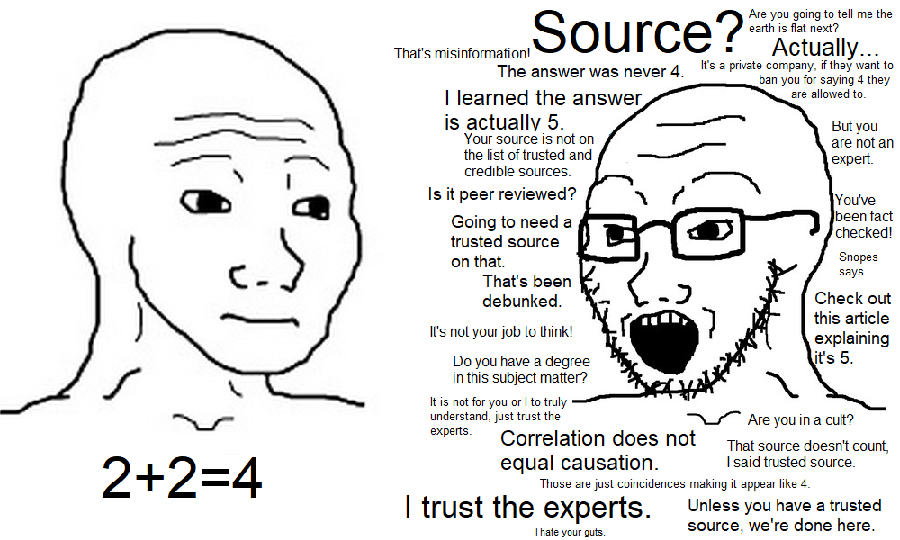 deboonker 2+2=4, source?, I trust the experts, wojak, soyjak deboonker ...