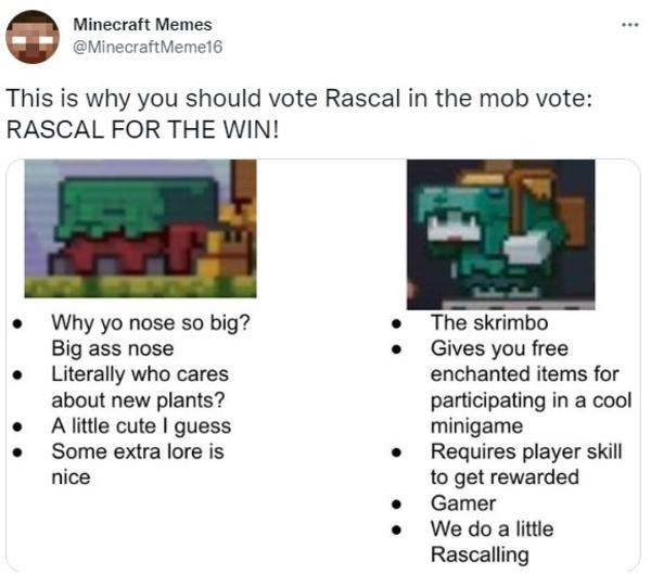 This is why you should vote Rascal in the mob vote: RASCAL FOR THE WIN ...