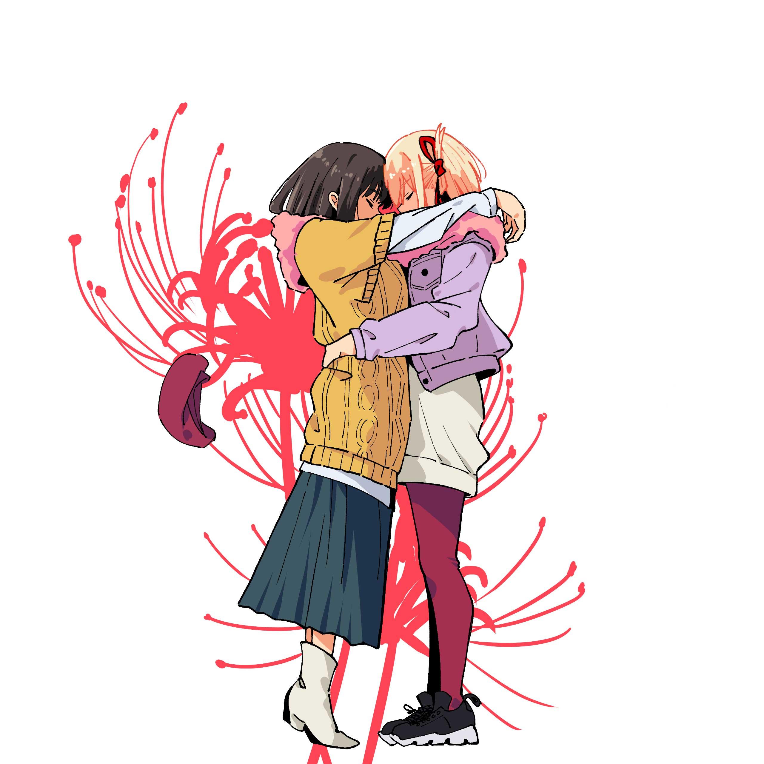 Takina and Chisato hugging by misskiwi | Lycoris Recoil | Know Your Meme