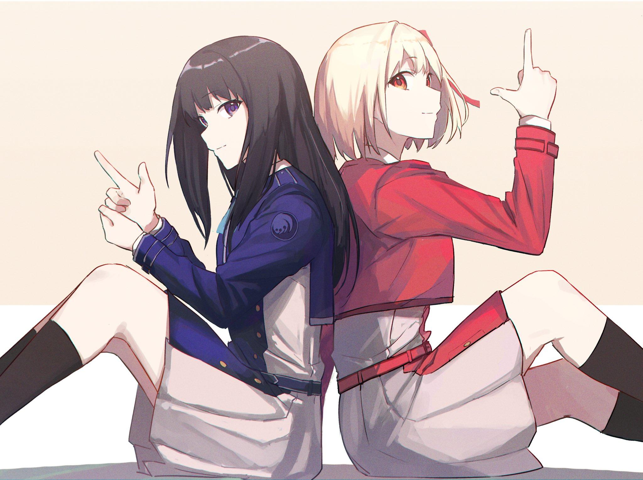 Takina and Chisato using finger guns | Lycoris Recoil | Know Your Meme