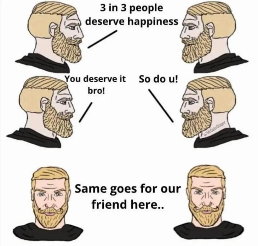 3 in 3 people deserve happiness | Yes Chad | Know Your Meme