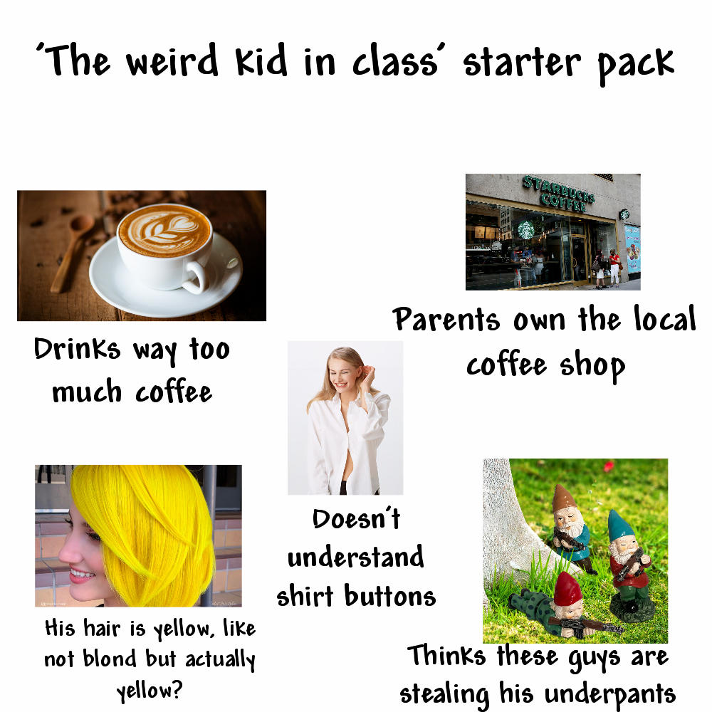 'The weird kid in class' starter pack | /r/starterpacks | Starter Packs | Know Your Meme