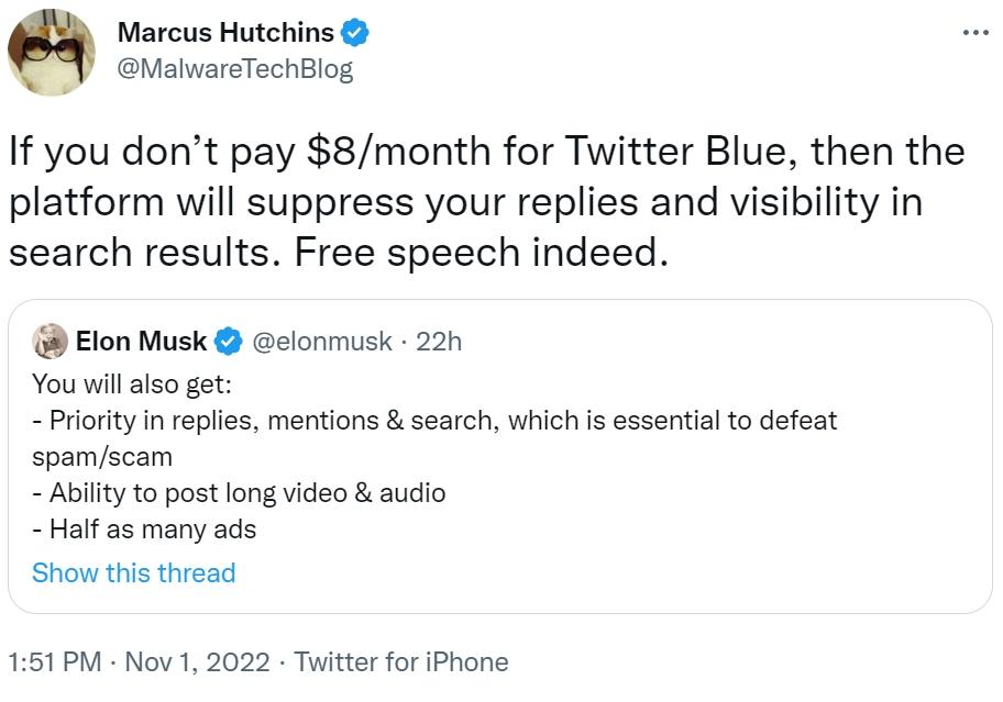 "Free speech indeed." | Twitter $8 Blue Checkmark | Know Your Meme